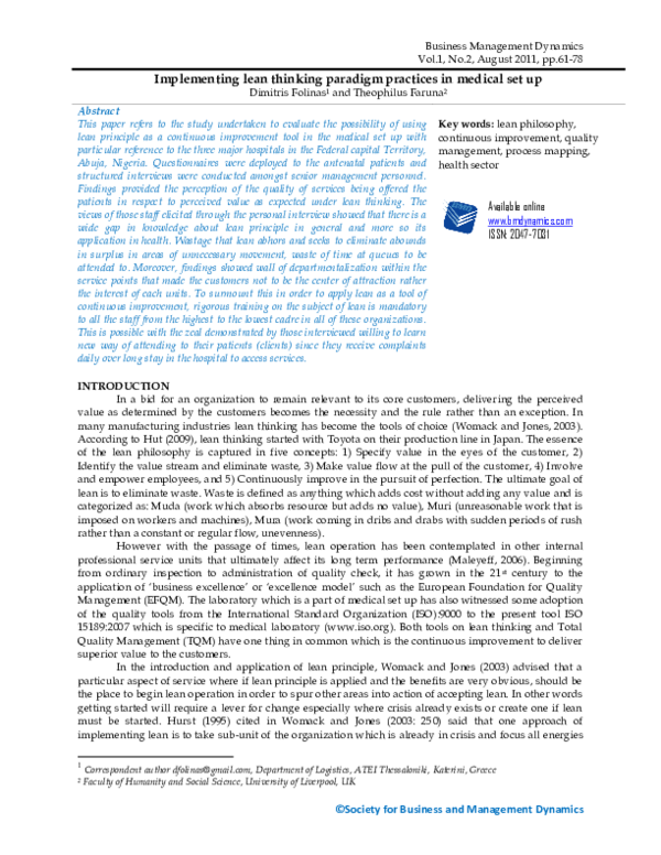 (PDF) Implementing Lean Thinking Paradigm Practices