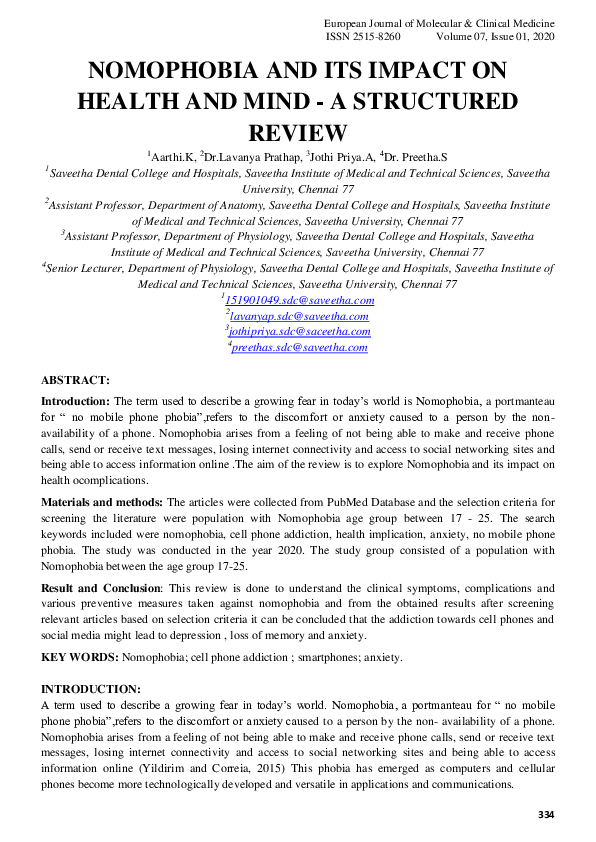 (PDF) Nomophobia and Its Impact on Health and Mind-A Structured Review