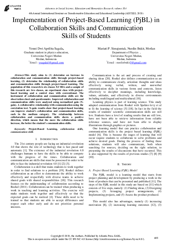 (PDF) Implementation of Project-Based Learning (PjBL) in Collaboration Skills and Communication ...