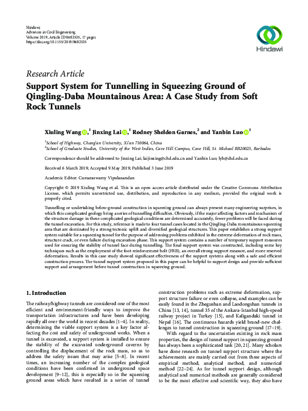 (PDF) Support System for Tunnelling in Squeezing Ground of Qingling ...