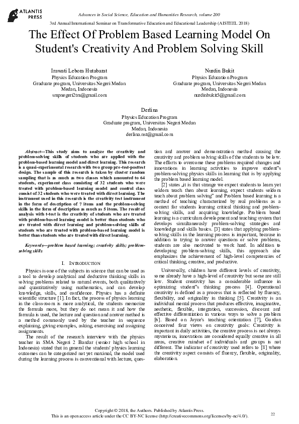 (PDF) The Effect Of Problem Based Learning Model On Student's ...