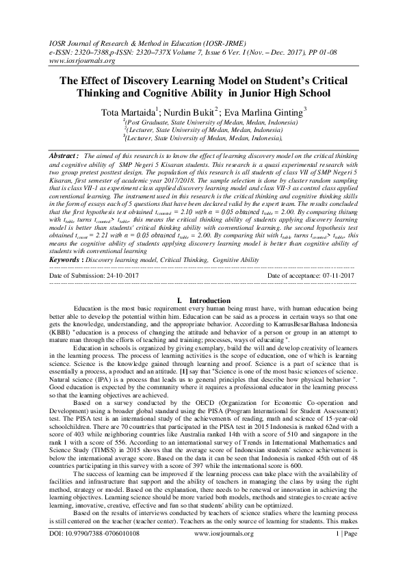 (PDF) The Effect of Discovery Learning Model on Student ’ s Critical ...