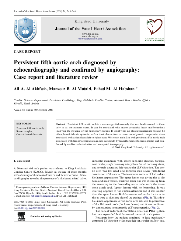 (PDF) Persistent fifth aortic arch diagnosed by echocardiography and ...