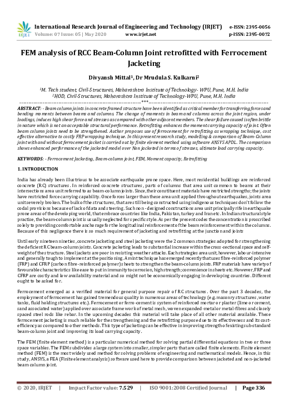 (PDF) FEM analysis of RCC Beam-Column Joint retrofitted with ...