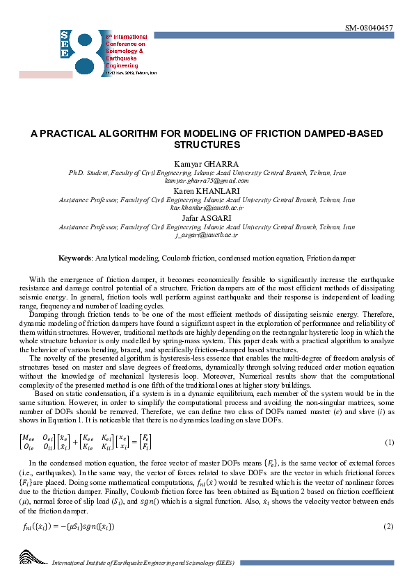 (PDF) A Practical Algorithm for Modeling of Friction Damped-Based ...