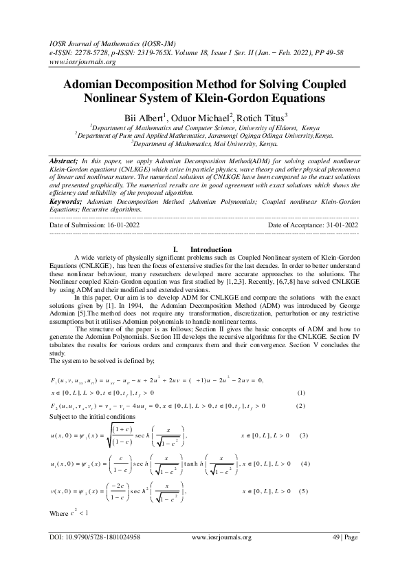 (PDF) Adomian Decomposition Method for Solving Coupled Nonlinear System ...