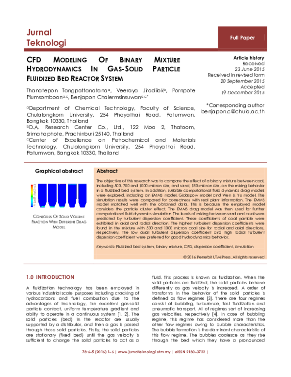 (PDF) CFD Modeling of Binary Mixture Hydrodynamics in Gas-Solid Particle Fluidized Bed Reactor ...