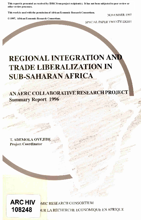 (PDF) REGIONAL INTEGRATION A TRADE LIBERALIZATION IN SUB-SAHARAN AFRICA AN AERC COLLABORATIVE ...