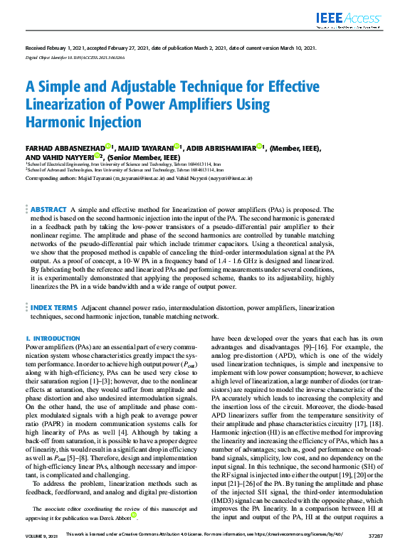 (PDF) A Simple and Adjustable Technique for Effective Linearization of Power Amplifiers Using ...