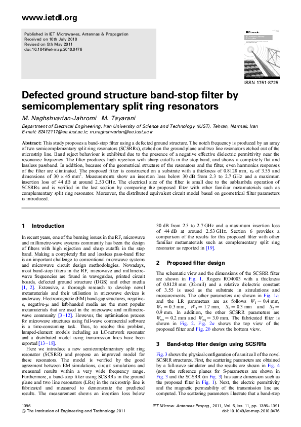(PDF) Defected ground structure band-stop filter by semicomplementary ...