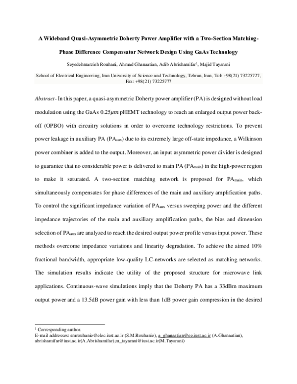 (PDF) A wideband quasi-asymmetric Doherty power amplifier with a two ...