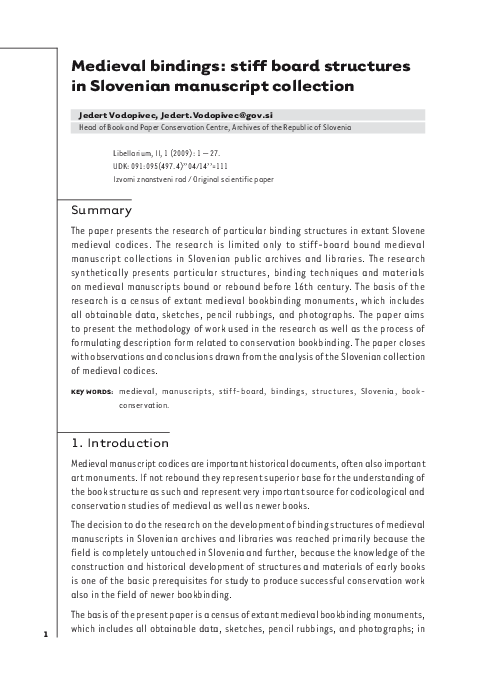 (PDF) Medieval bindings: stiff board structures in Slovenian manuscript ...