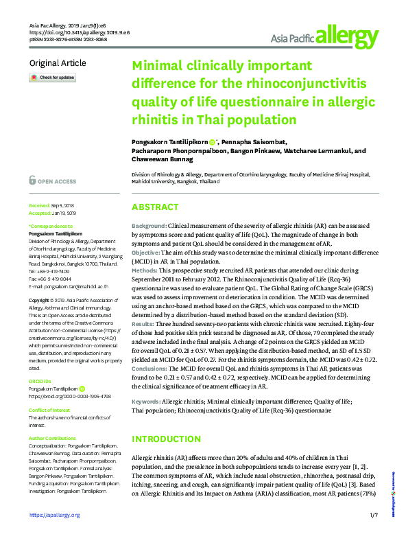 (PDF) Minimal clinically important difference for the ...