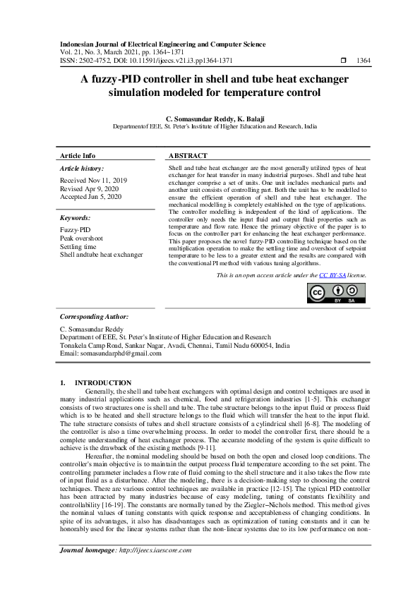 (PDF) A fuzzy-PID controller in shell and tube heat exchanger simulation modeled for temperature ...