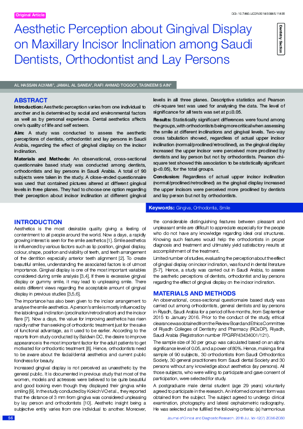(PDF) Aesthetic Perception about Gingival Display on Maxillary Incisor ...