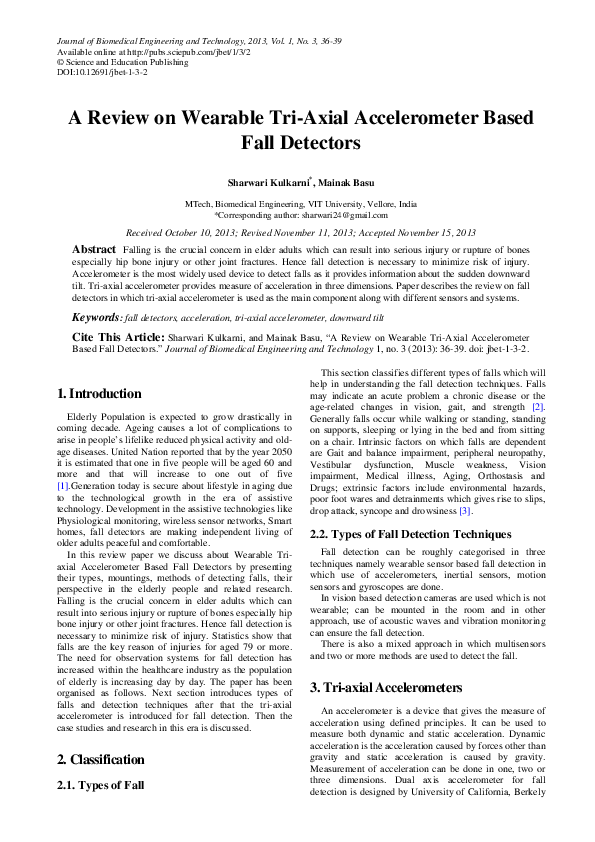 Pdf A Review On Wearable Tri Axial Accelerometer Based Fall Detectors Sharwari Kulkarni