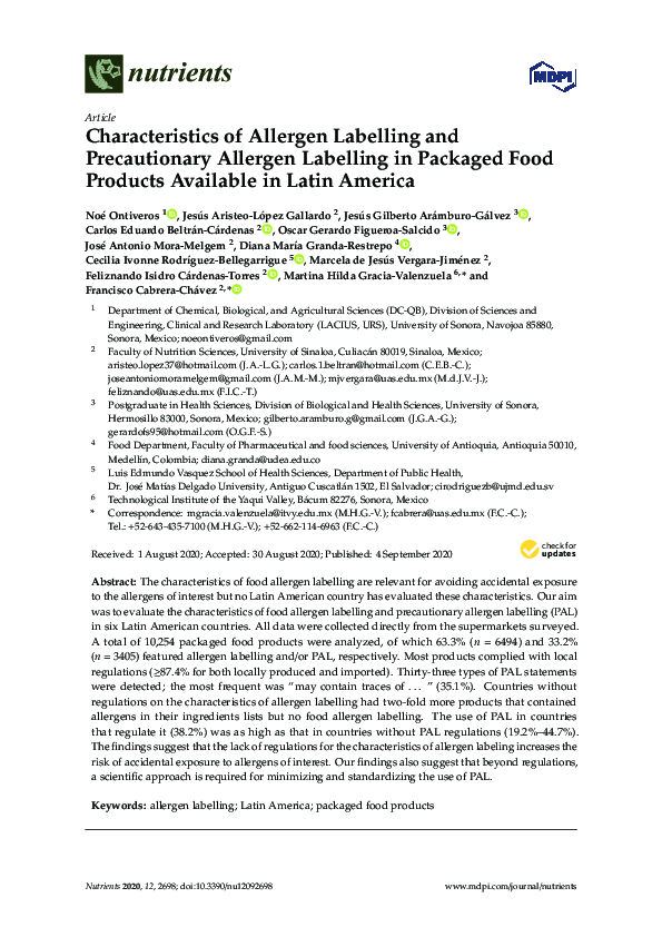 (PDF) Characteristics of Allergen Labelling and Precautionary Allergen Labelling in Packaged ...