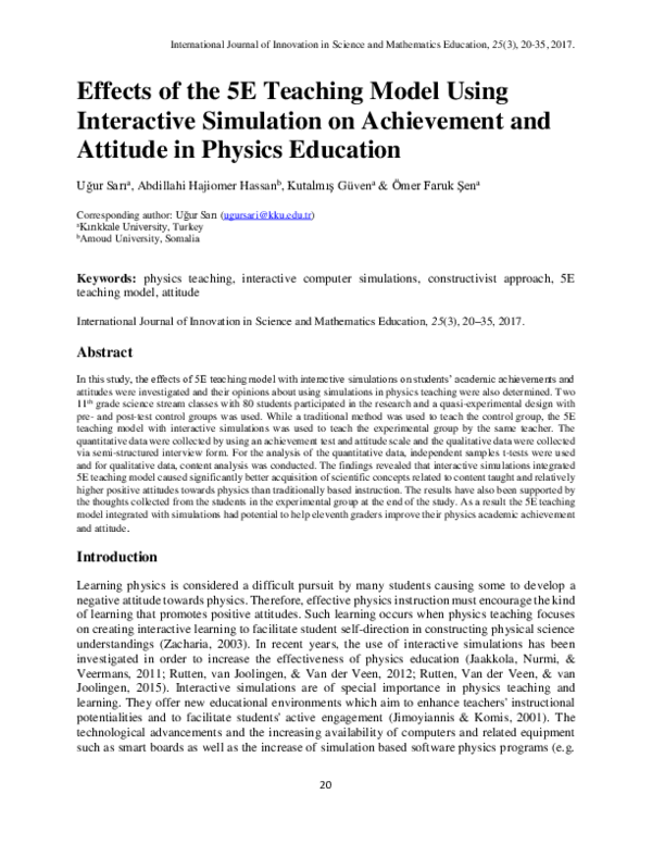 (PDF) Effects of the 5E Teaching Model Using Interactive Simulation on ...