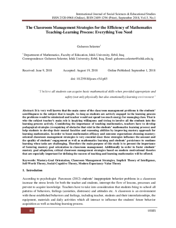 (PDF) The Classroom Management Strategies for the Efficiency of ...
