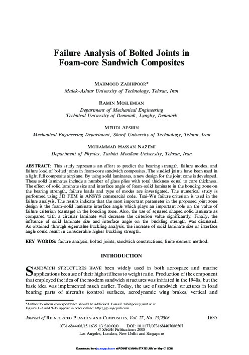 (PDF) Failure Analysis of Bolted Joints in Foam-core Sandwich Composites