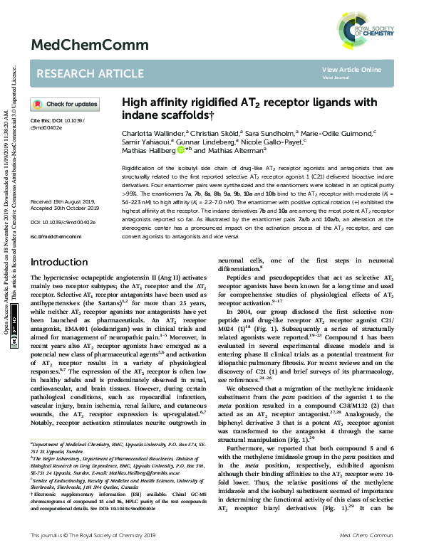 (PDF) High affinity rigidified AT2 receptor ligands with indane scaffolds