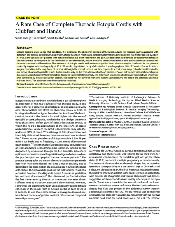 (PDF) A Rare Case of Complete Thoracic Ectopia Cordis with Clubfeet and Hands