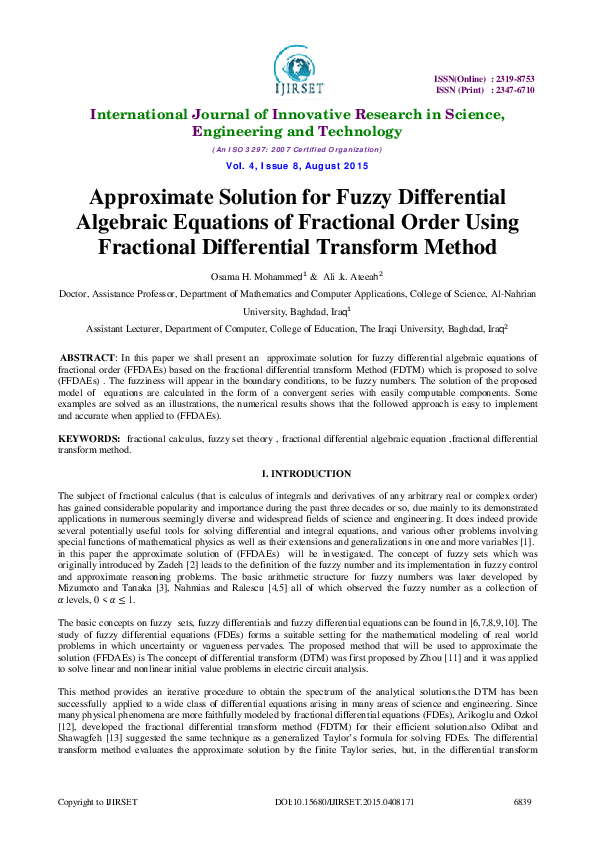 Pdf Solution Of Fractional Integro Differential Equations By Using