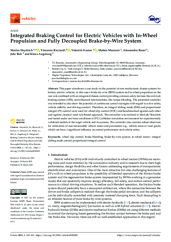 (PDF) Integrated Braking Control for Electric Vehicles with In-Wheel ...