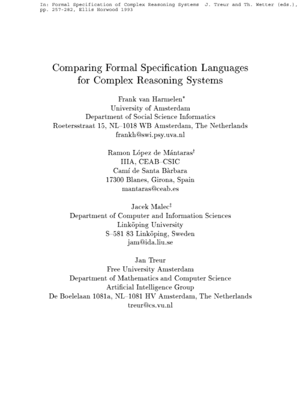 (PDF) Comparing formal specification languages for complex reasoning systems | Jan Treur ...