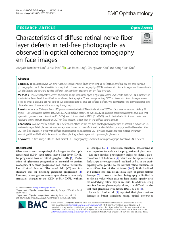 (PDF) Characteristics of diffuse retinal nerve fiber layer defects in red-free photographs as ...