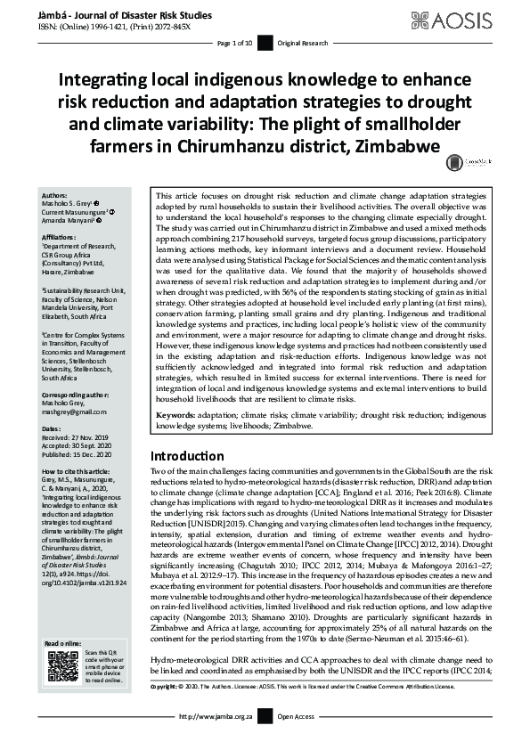 (PDF) Integrating local indigenous knowledge to enhance risk reduction ...