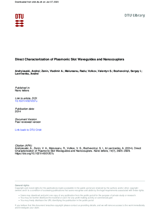 (PDF) Direct Characterization of Plasmonic Slot Waveguides and ...