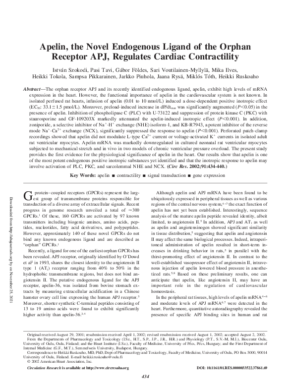 (PDF) Receptor APJ, Regulates Cardiac Contractility