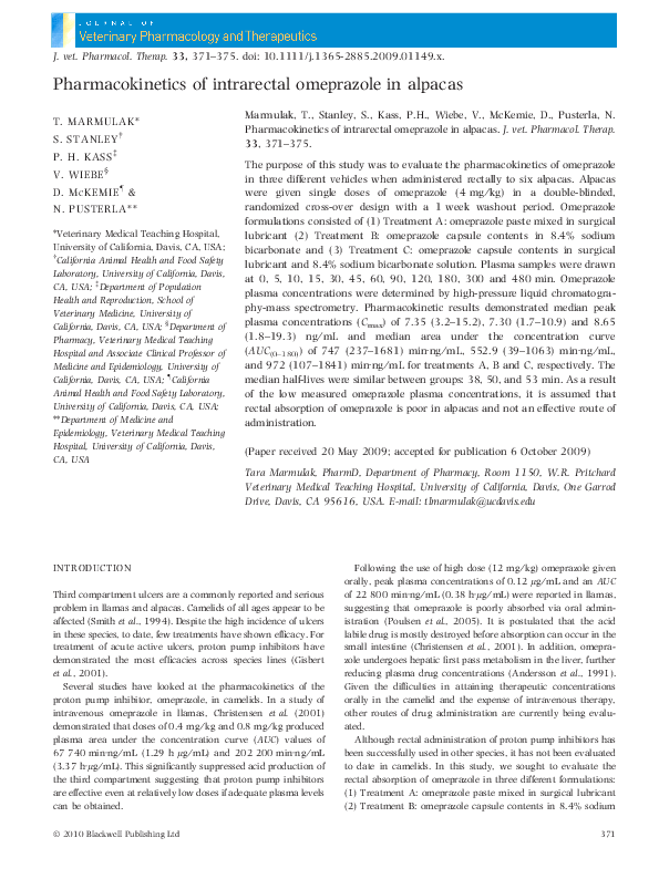 (PDF) Pharmacokinetics of intrarectal omeprazole in alpacas