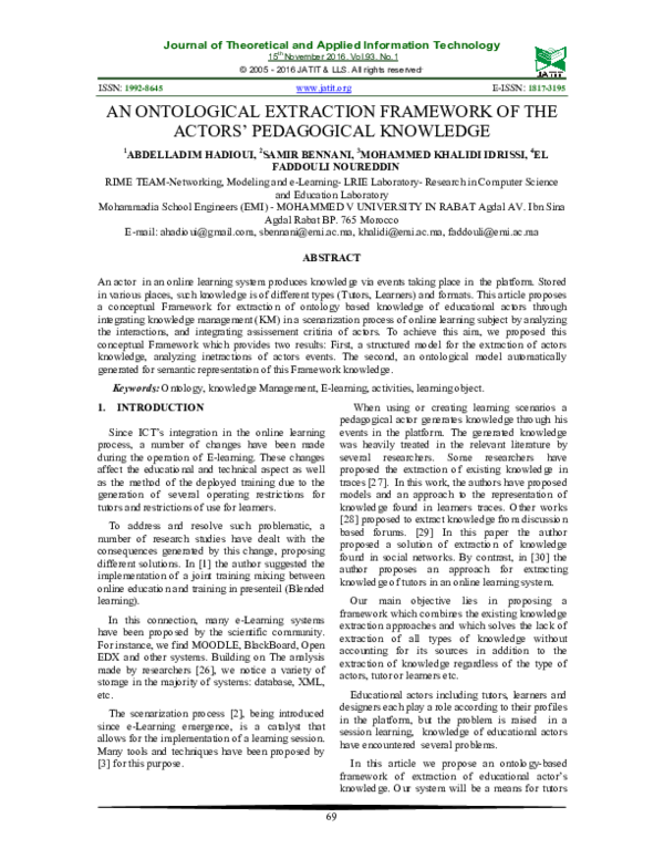 (PDF) An Ontological Extraction Framework of the Actors ’ Pedagogical ...