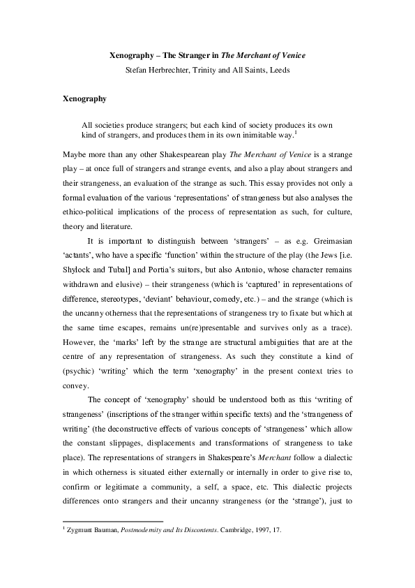 (PDF) Xenography – The Stranger in The Merchant of Venice