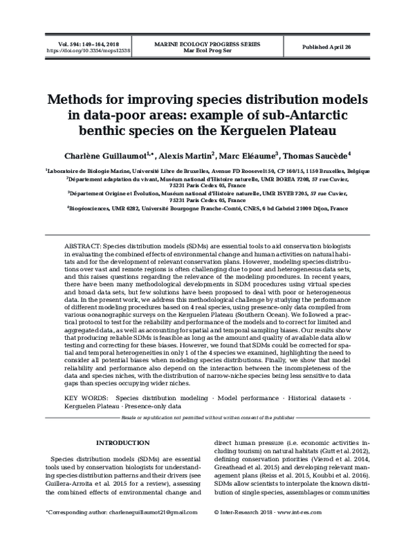 (PDF) Methods for improving species distribution models in data-poor areas: example of sub ...