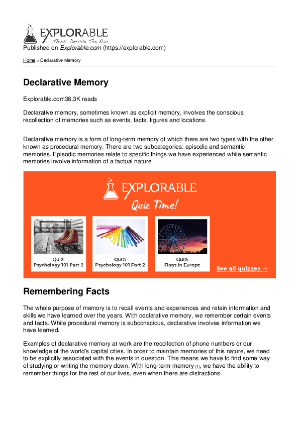 (PDF) Declarative Memory