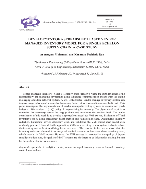 (PDF) Development of a Spreadsheet Based Vendor Managed Inventory Model ...