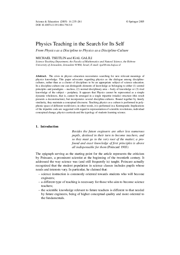 (PDF) Physics teaching in the search for its self: From physics as a ...