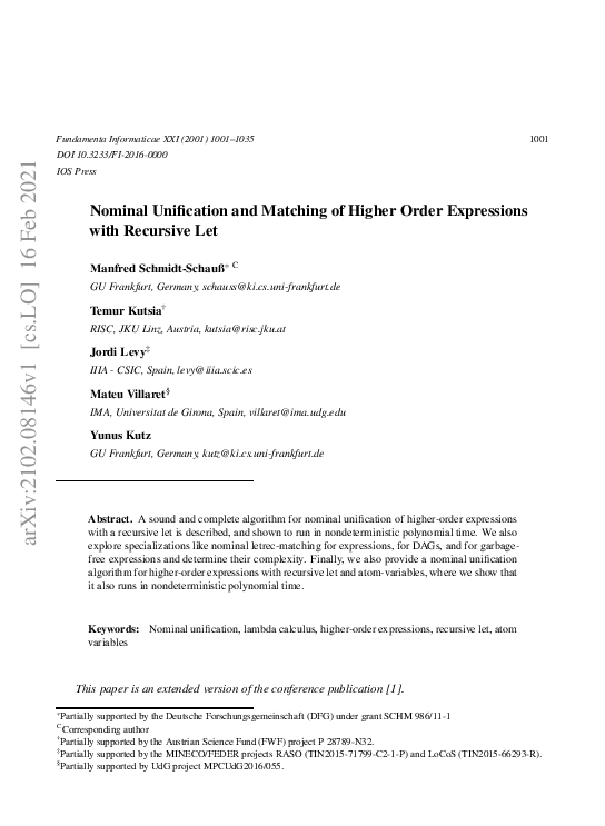 (PDF) Nominal Unification and Matching of Higher Order Expressions with Recursive Let
