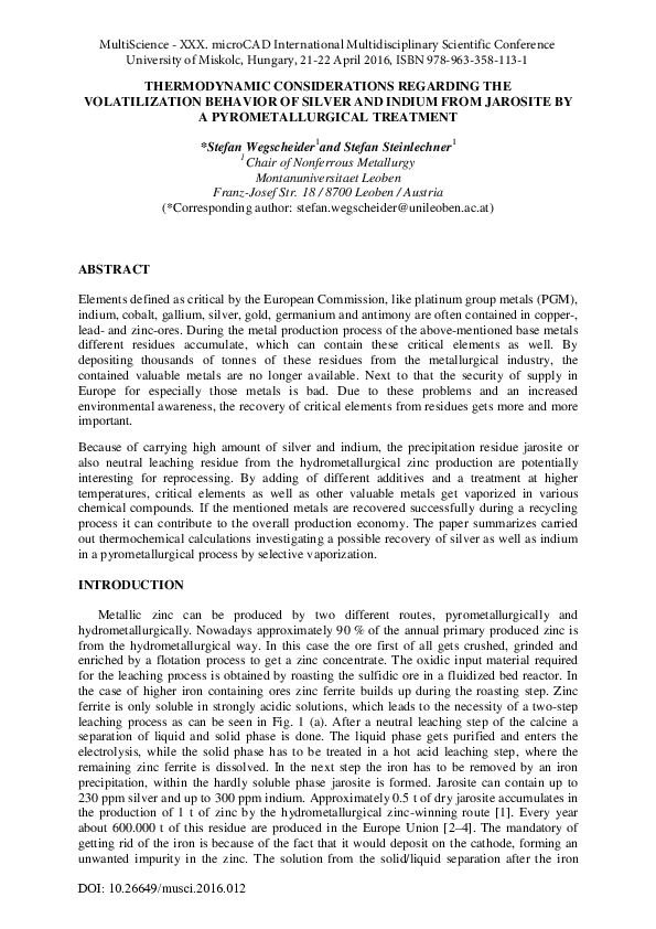 (PDF) Thermodynamic Cons iderations Regarding the Volatilization ...