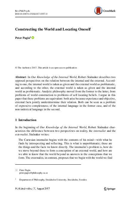 (PDF) Constructing the World and Locating Oneself