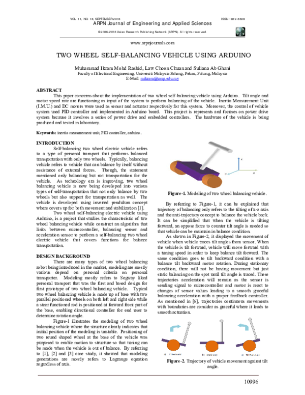 (PDF) Two Wheel Self-Balancing Vehicle Using Arduino