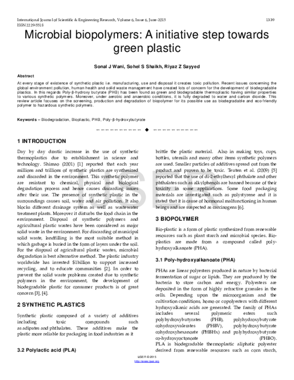 (PDF) Microbial biopolymers: A initiative step towards green plastic