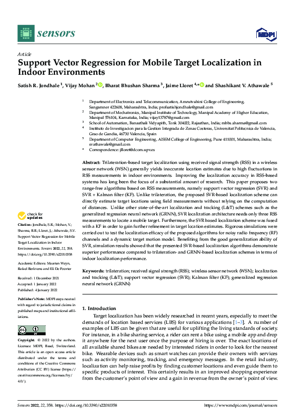 (PDF) Support Vector Regression for Mobile Target Localization in Indoor Environments