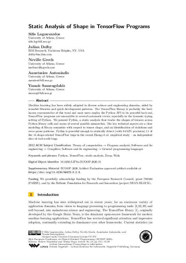 (PDF) Static Analysis of Shape in TensorFlow Programs