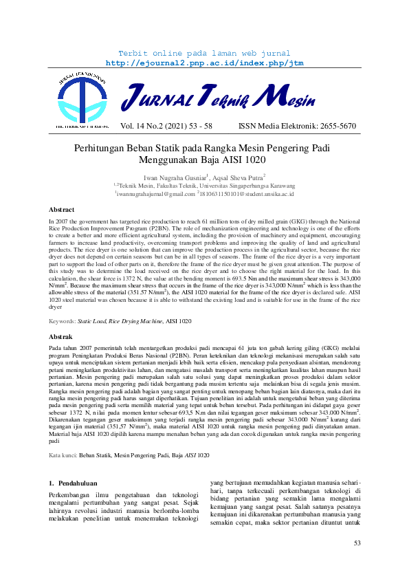 (PDF) Perhitungan Beban Statik pada Rangka Mesin Pengering Padi ...