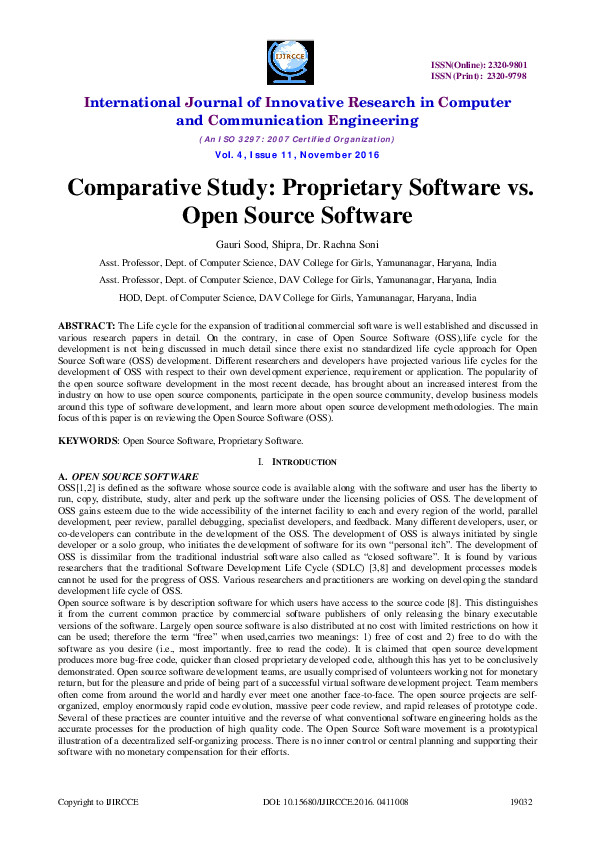 (PDF) Comparative Study: Proprietary Software vs. Open Source Software
