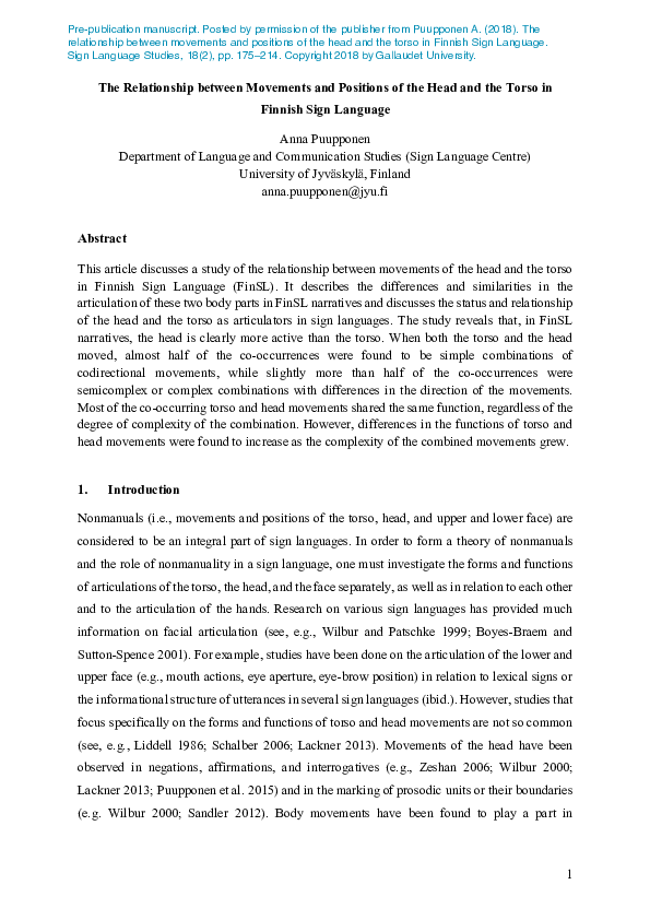 (PDF) The Relationship between Movements and Positions of the Head and ...